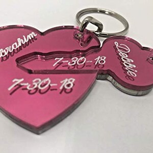 Heart and Key Couple Keychain Personalized Custom Name Free Engraved ...