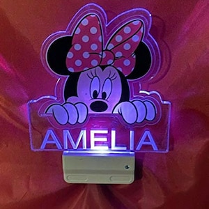 Minnie Mouse Night Light Multi Color Personalized LED Wall Plug-in Cool ...