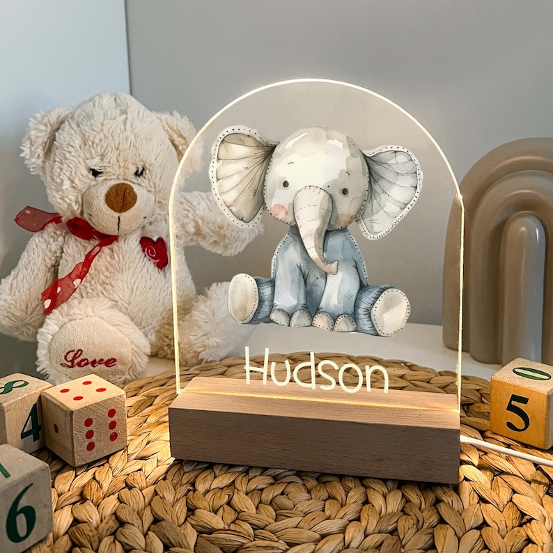Personalized Cute Baby Elephant Night LED Lamp for Kids Room, Cute Baby ...