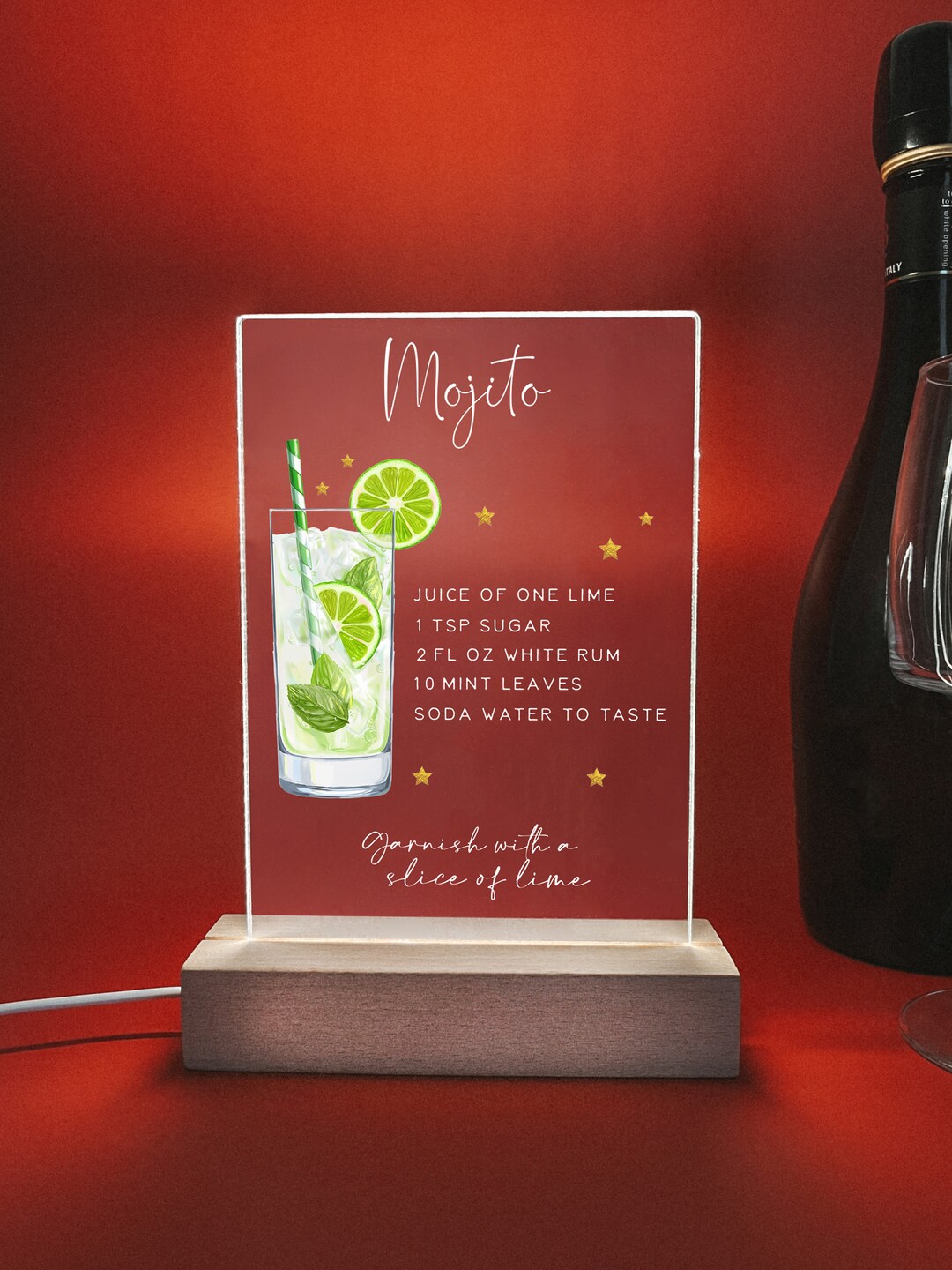 Personalized Alcohol Cocktail Recipe Choice, Sign LED Wood Light up ...