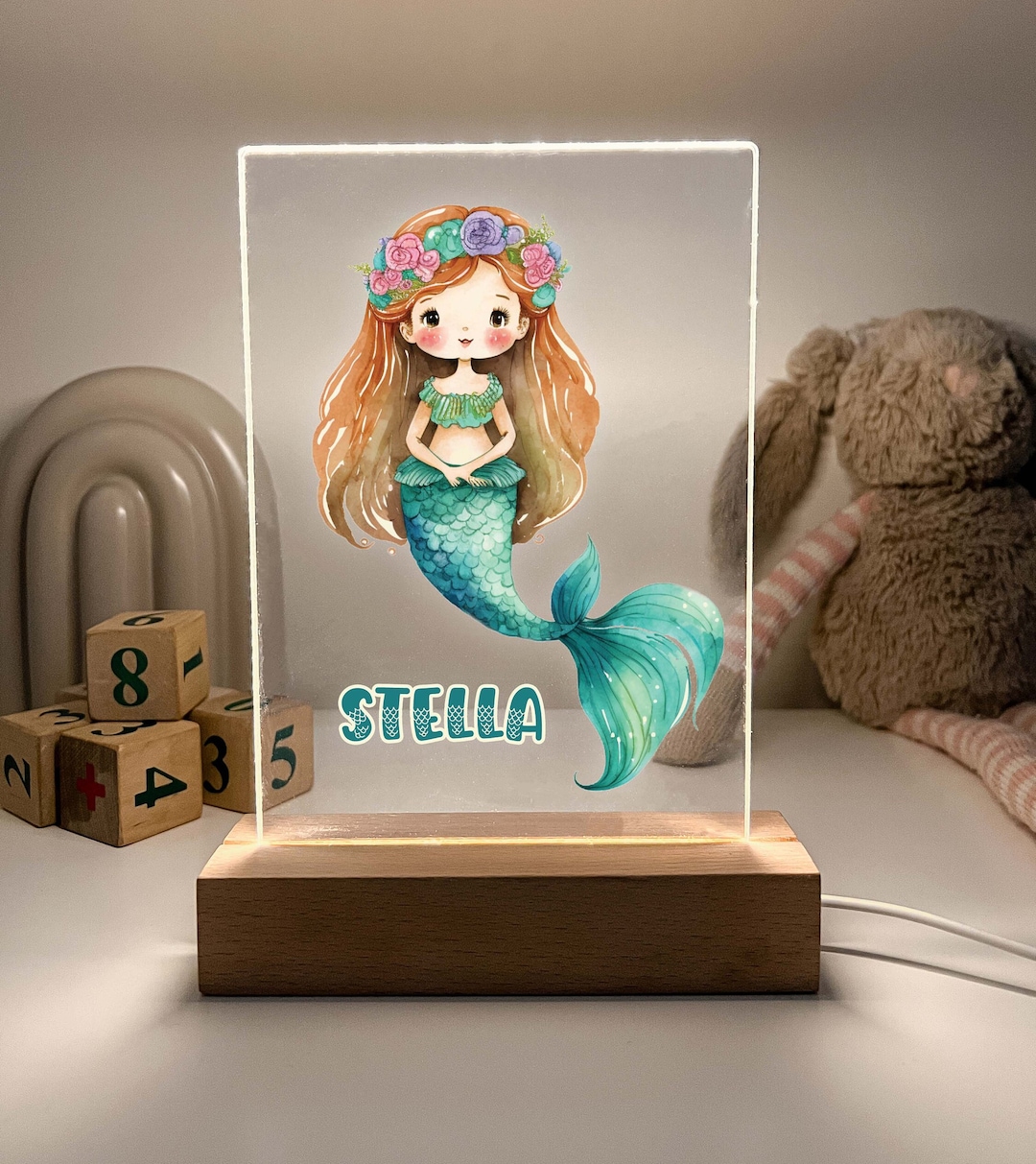 Colorful Mermaid Magical Princess Girls Room Decor Name Night Light LED ...