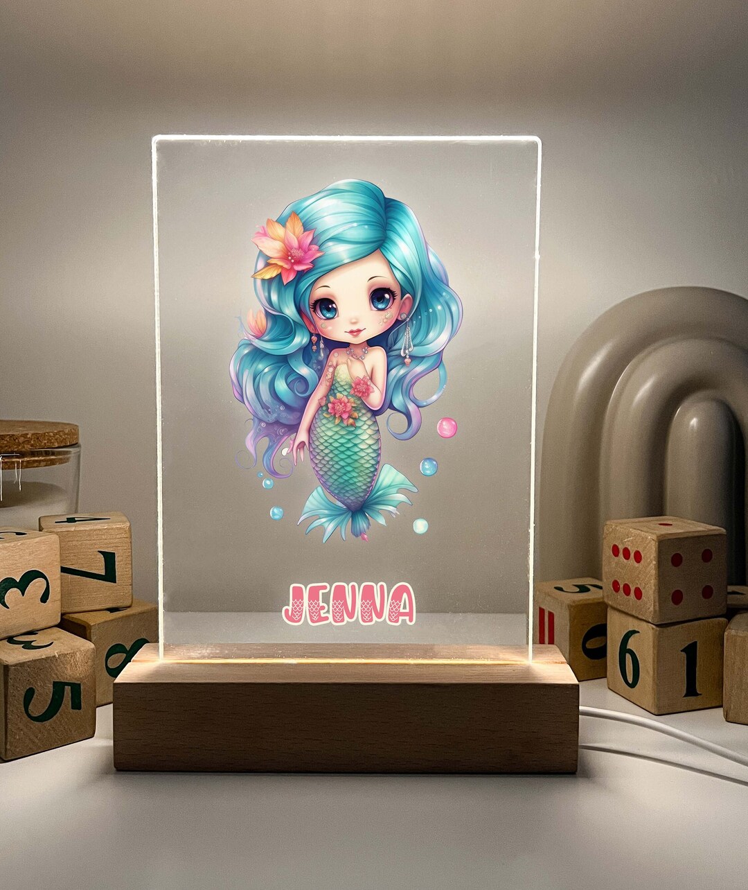 Colorful Mermaid Magical Princess Girls Room Decor Name Night Light LED ...