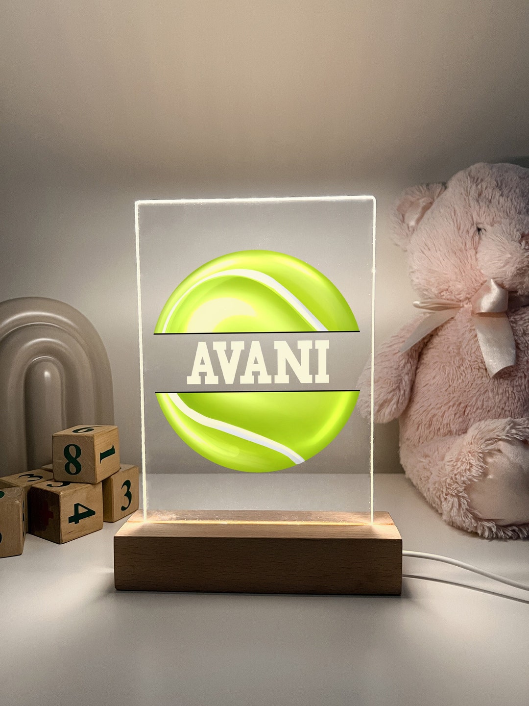 Custom Personalized Name LED Wood Stand Room Night Light up Table Lamp ...