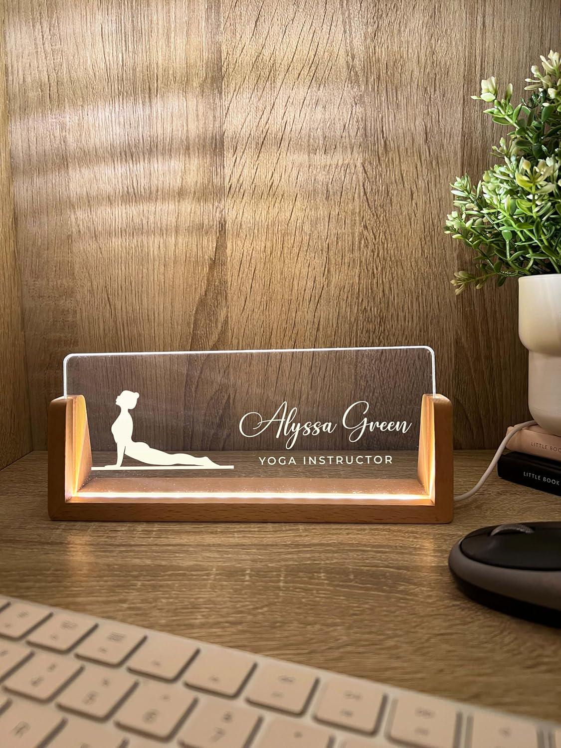 Personalized Name & Title Desk Plate Stand | Yoga Instructor Pilates ...