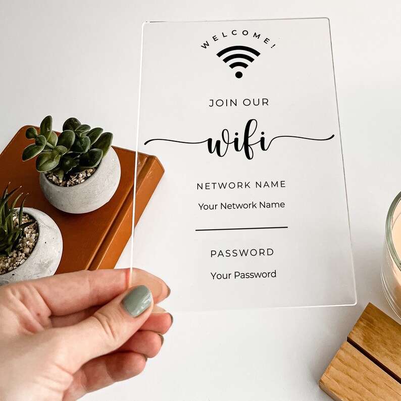 Custom Personalized Wood Base Desk Table Stand Wifi Password & Network ...