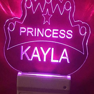 Princess Crown Night Light Multi Color Personalized LED Wall Plug-in ...