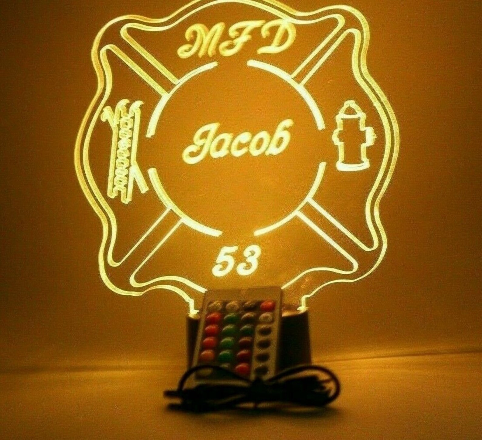 Fire Badge Firefighter Night Light up Table Desk Lamp LED - Etsy