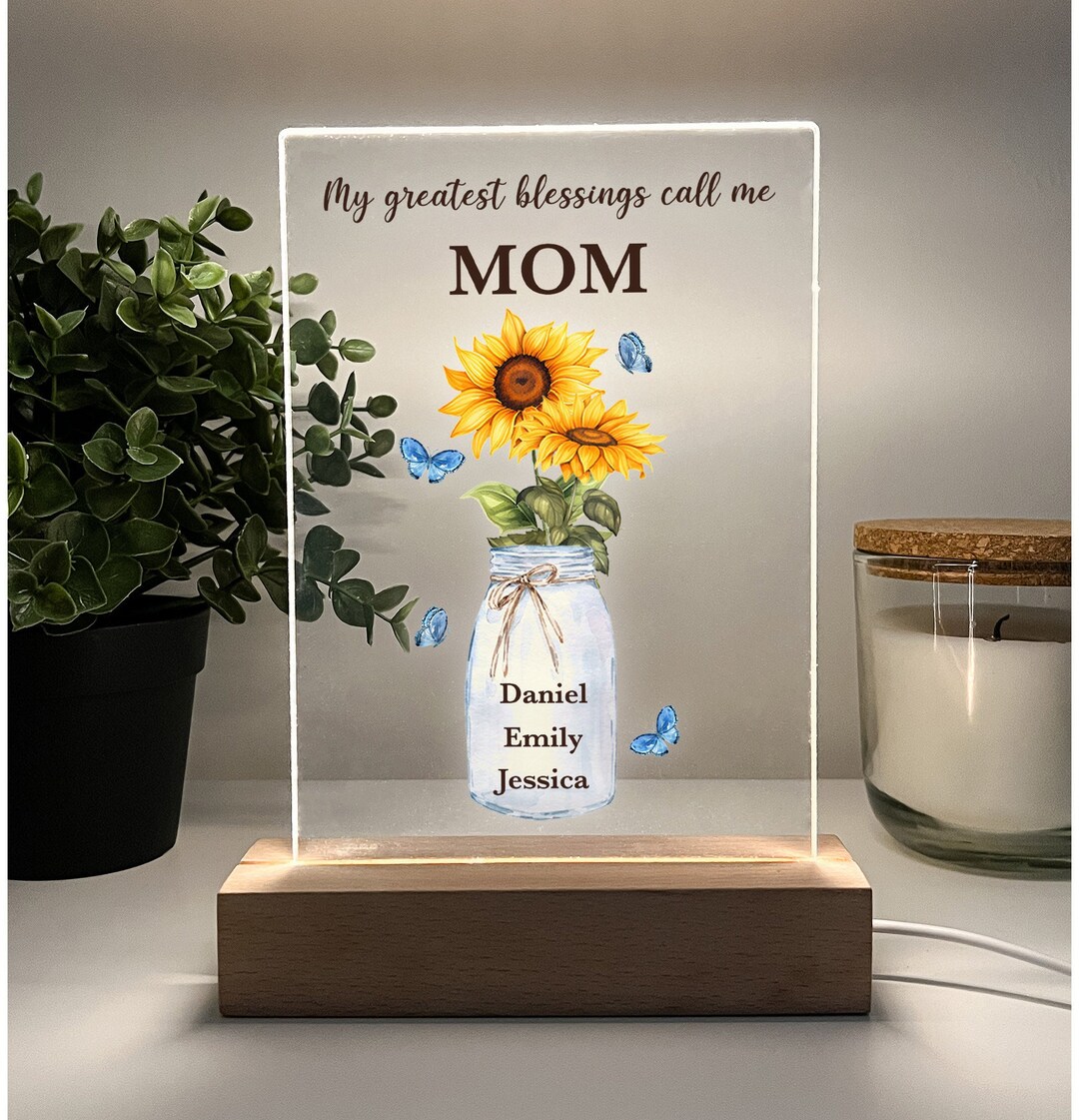Custom LED Wood Stand Sunflower Personalized Gift Night Light up Lamp ...