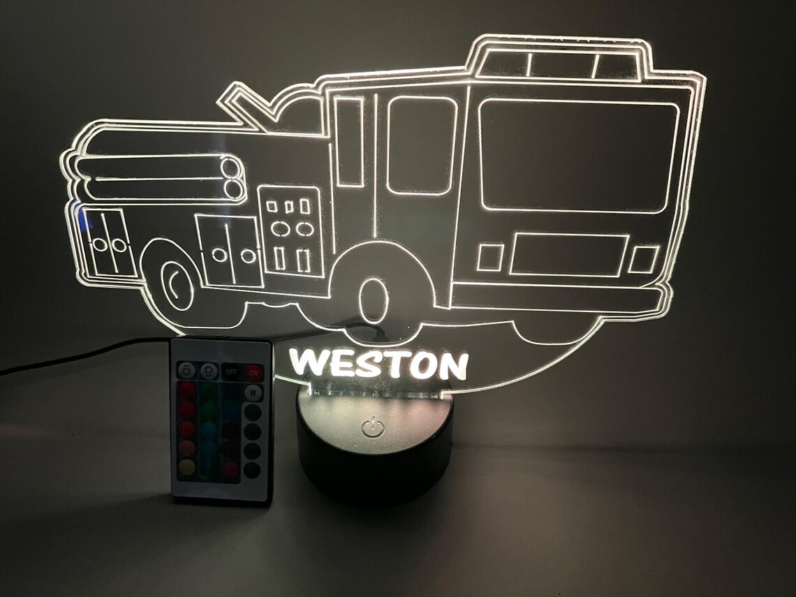 Fire Engine Truck Night Light up Firefighter Table Desk Lamp LED ...