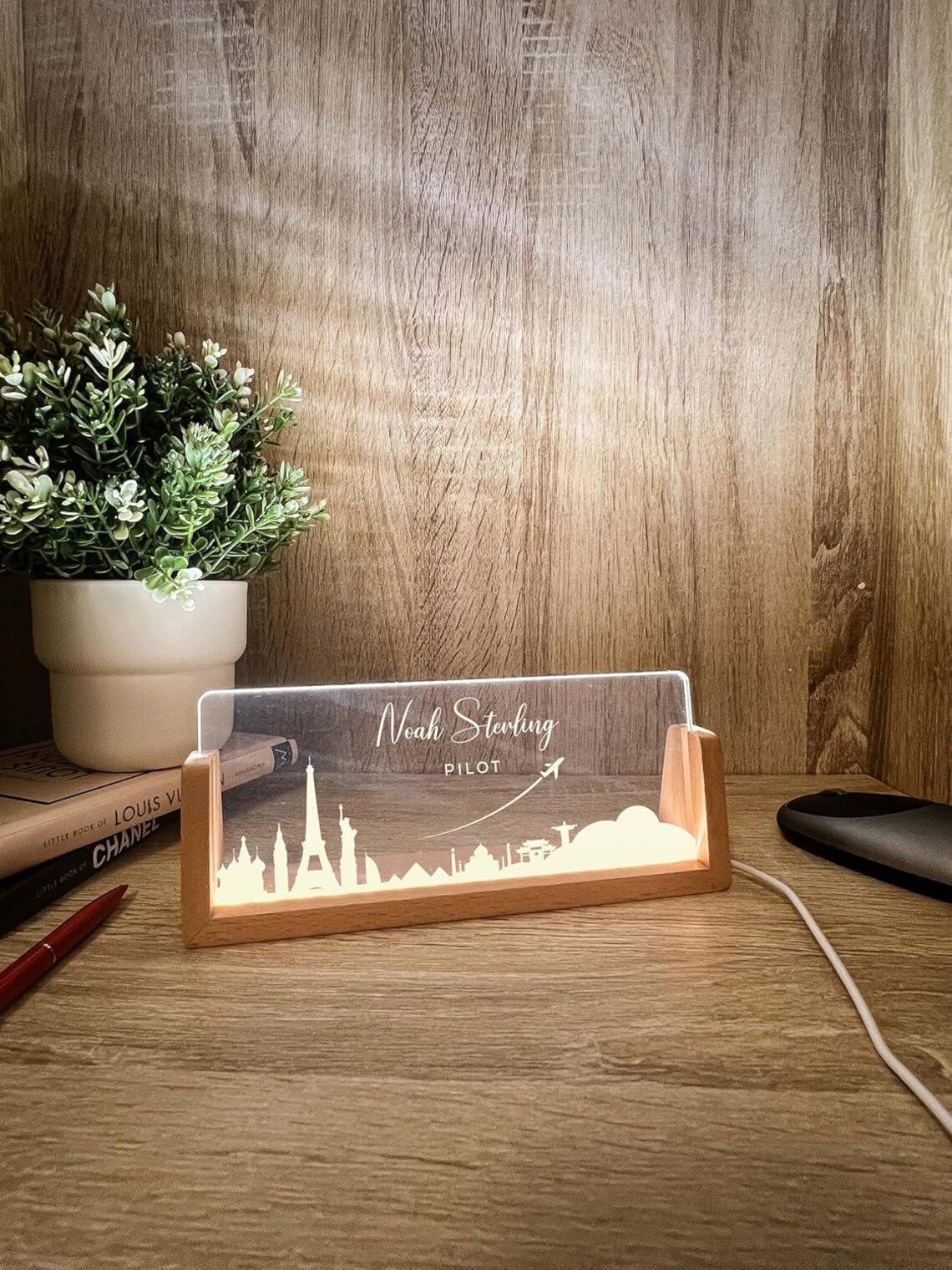 Personalized Name & Title Desk Plate Stand | Plane Pilot Flight ...