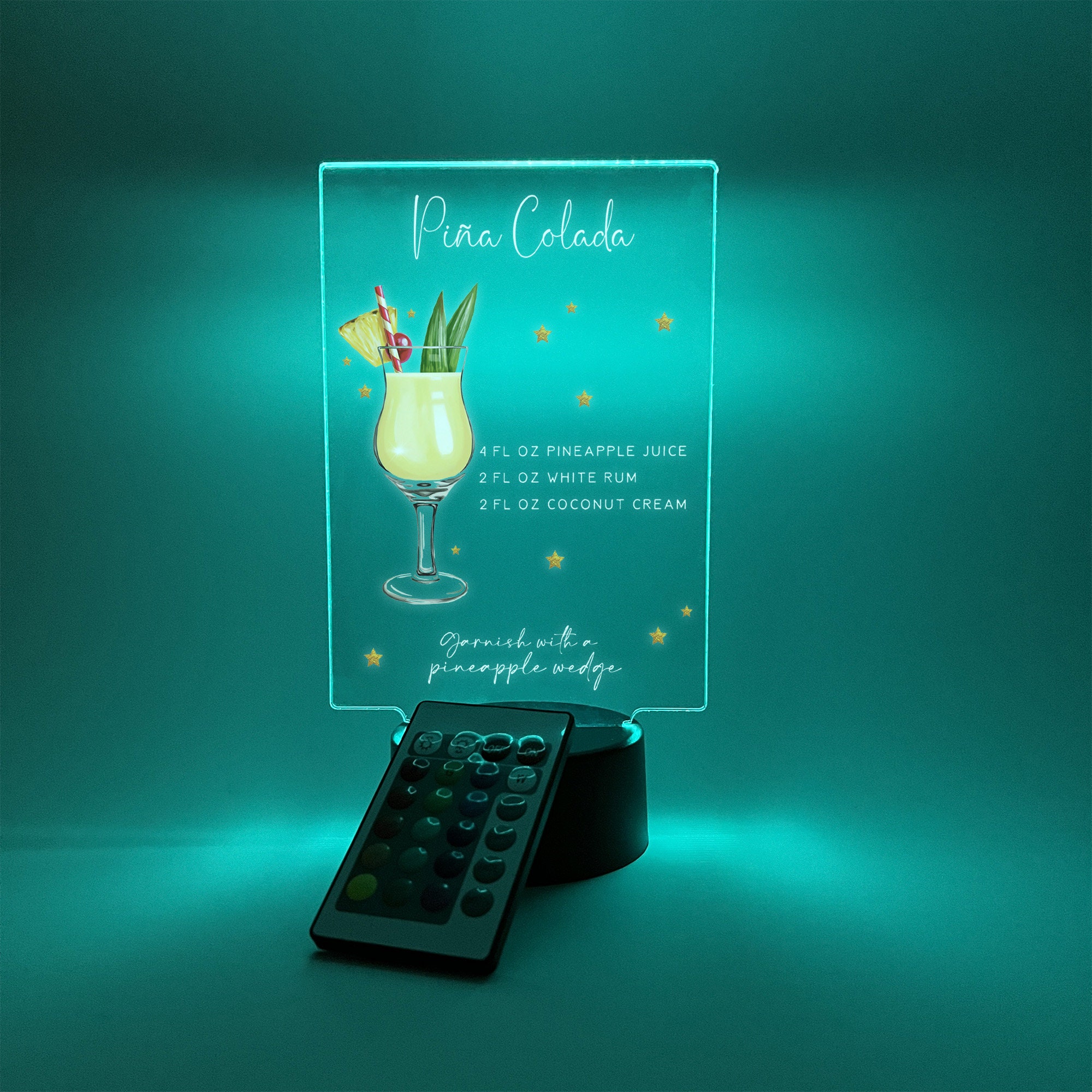 Custom Personalized Alcohol Cocktail Recipe Sign LED Light up Stand ...