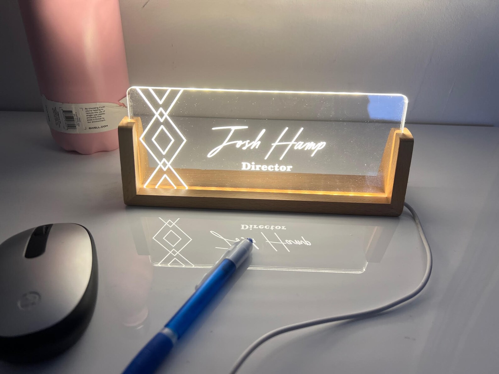 Personalized Desk Name Plate With Wooden Base, Lighted Acrylic ...