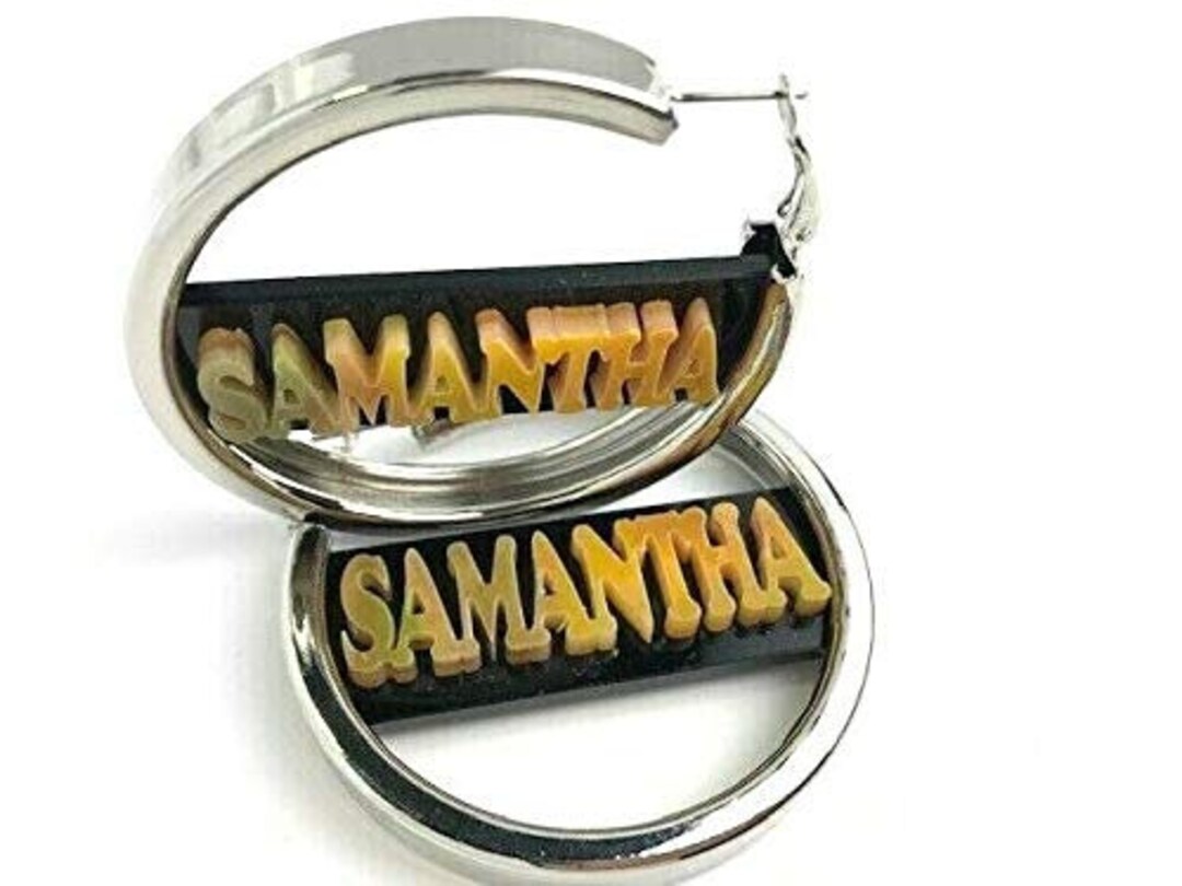 Silver Hoop Earrings Name Plate Laser Cut Personalized Custom Design ...