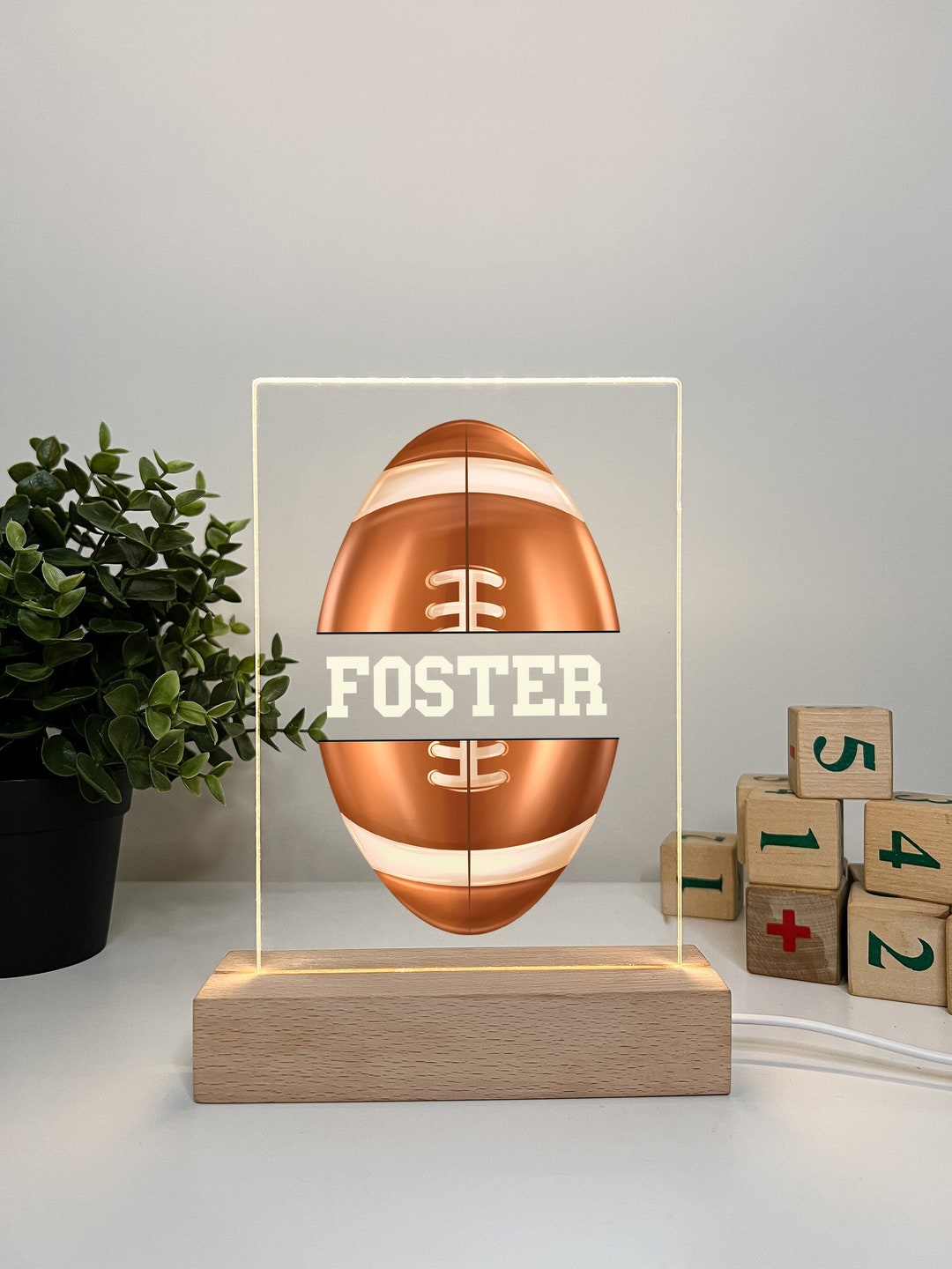 Custom Personalized Name LED Wood Stand Room Night Light up Table Lamp ...