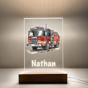 Personalized LED Fire Engine Truck Wood Stand Night Light up Table Lamp ...