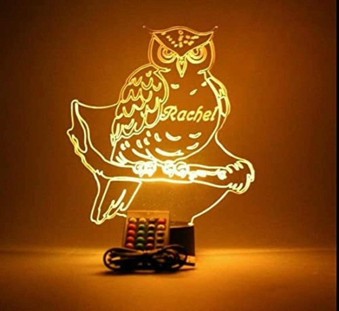 Owl on Branch Animal Night Light up Table Desk Lamp LED Personalized ...