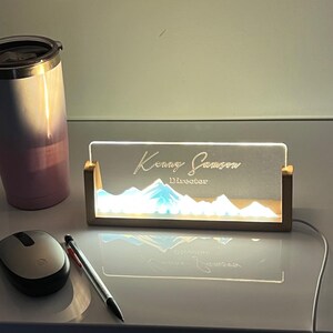 Personalized Desk Name Plate With Wooden Base, Lighted Acrylic ...