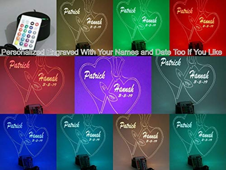 Couple Love Double Hearts With Rose Custom Names Night Light - Etsy