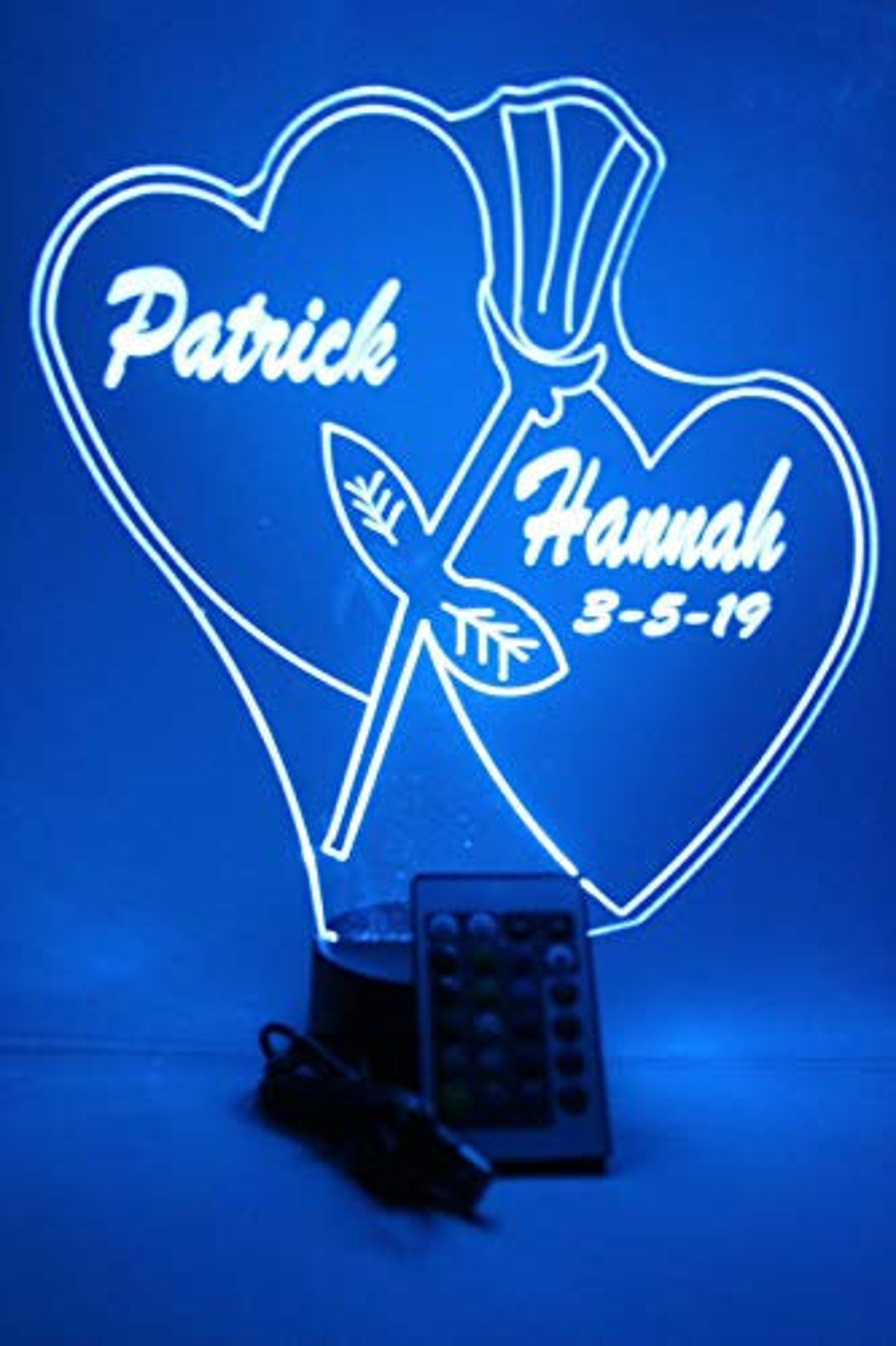 Couple Love Double Hearts With Rose Custom Names Night Light - Etsy