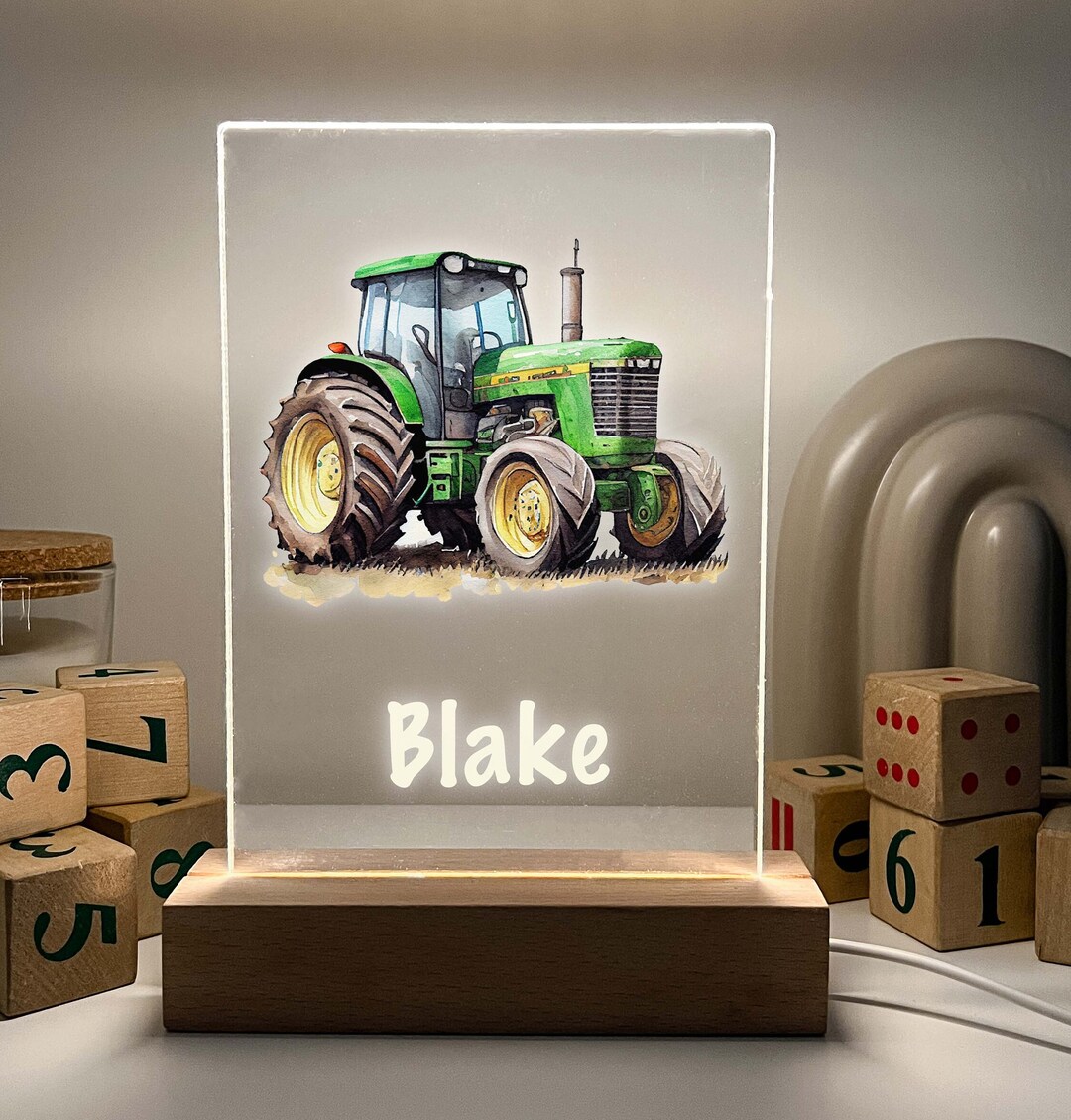Personalized LED Wood Stand Night Light up Table Lamp Boys Room Decor ...
