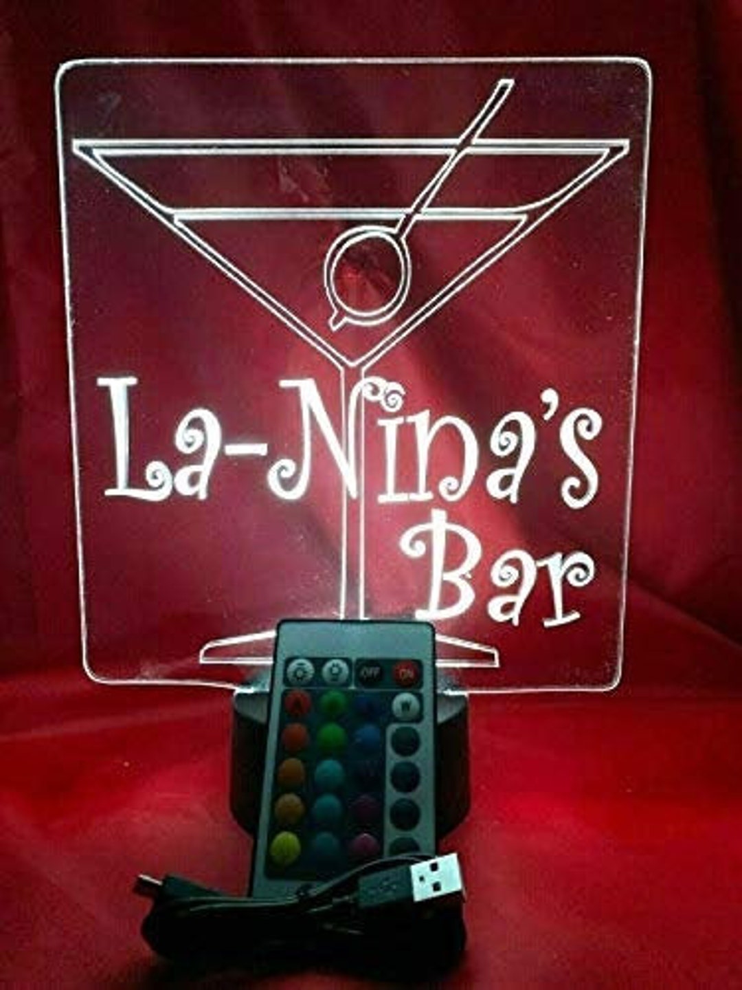 Bar Cocktail Martini Glass Sign Night Light up Table Lamp LED ...