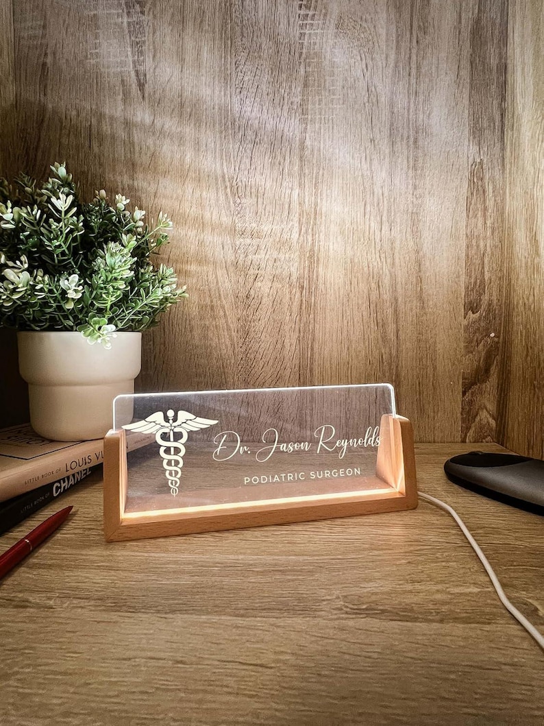 Personalized Name & Title Desk Plate Stand | Doctor Nurse Caduceus ...