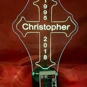 Religious Memorial Cross Night Light up Table Desk Lamp LED ...