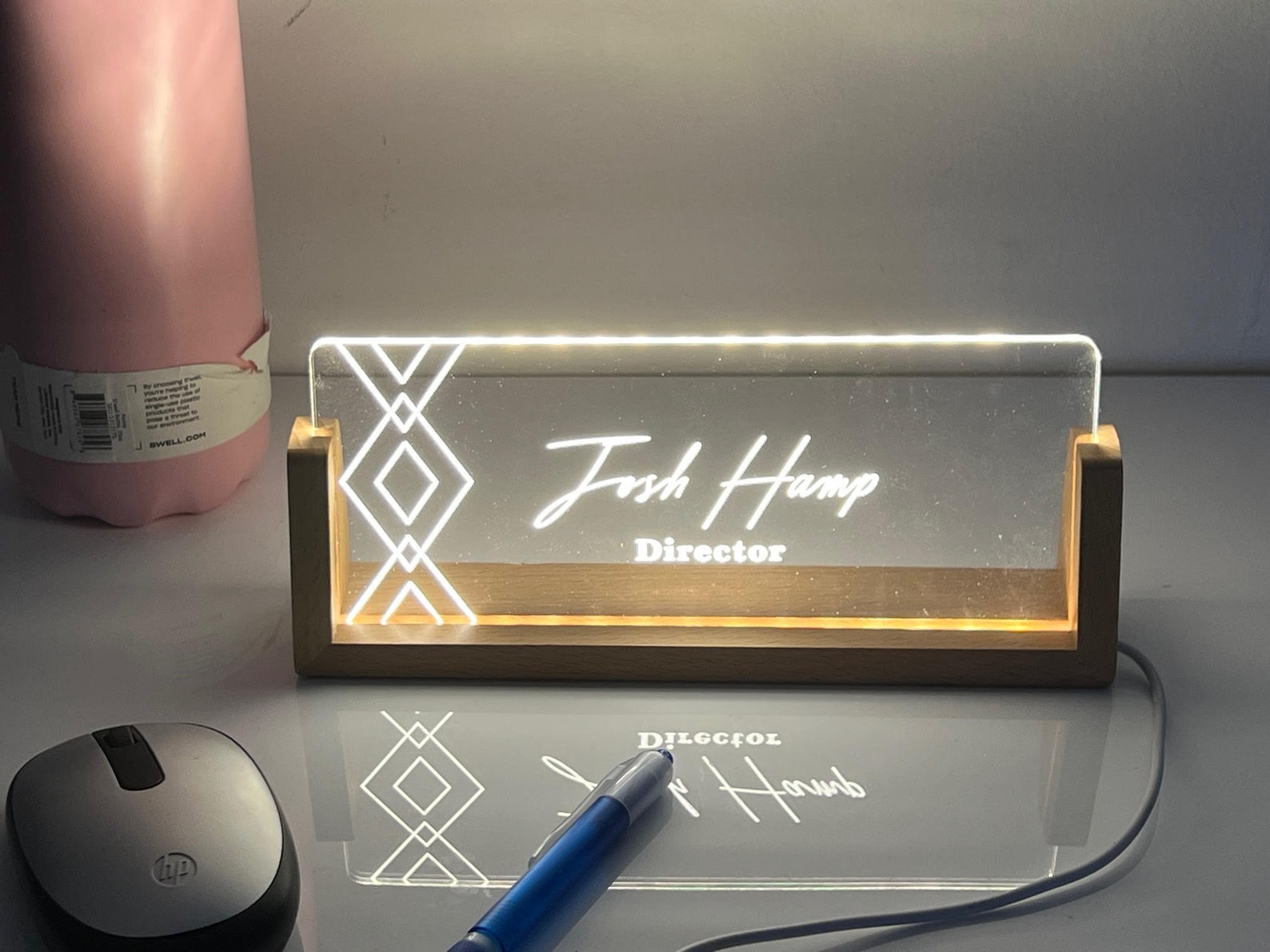 Personalized Desk Name Plate With Wooden Base, Lighted Acrylic ...