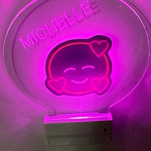 Smiley Heart Emoji Night Light Multi Color Personalized LED Room Wall ...