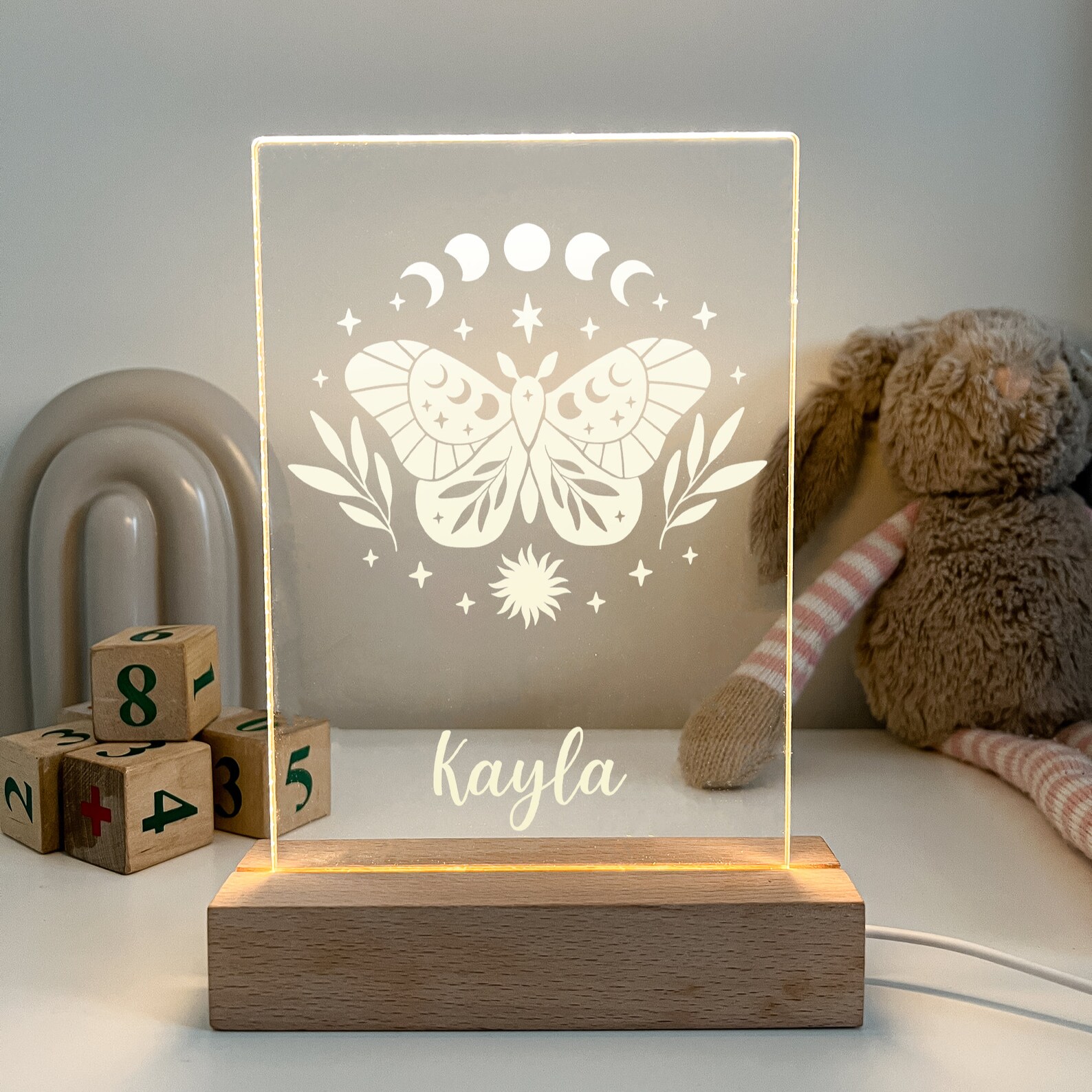 Custom Personalized Picture LED Light up Table Desk Lamp Wood Base ...