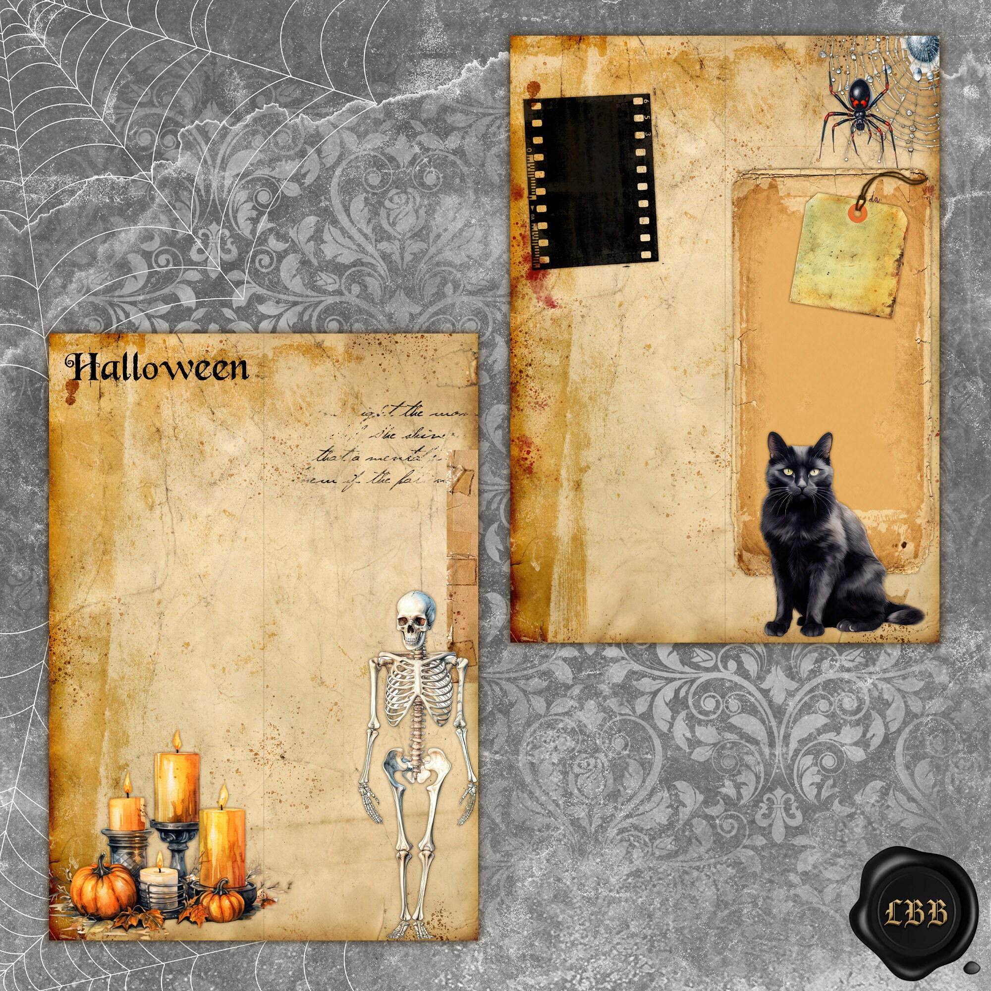 Halloween Tall Journal, Junk Journal Kit, Halloween Journal Pages and ...