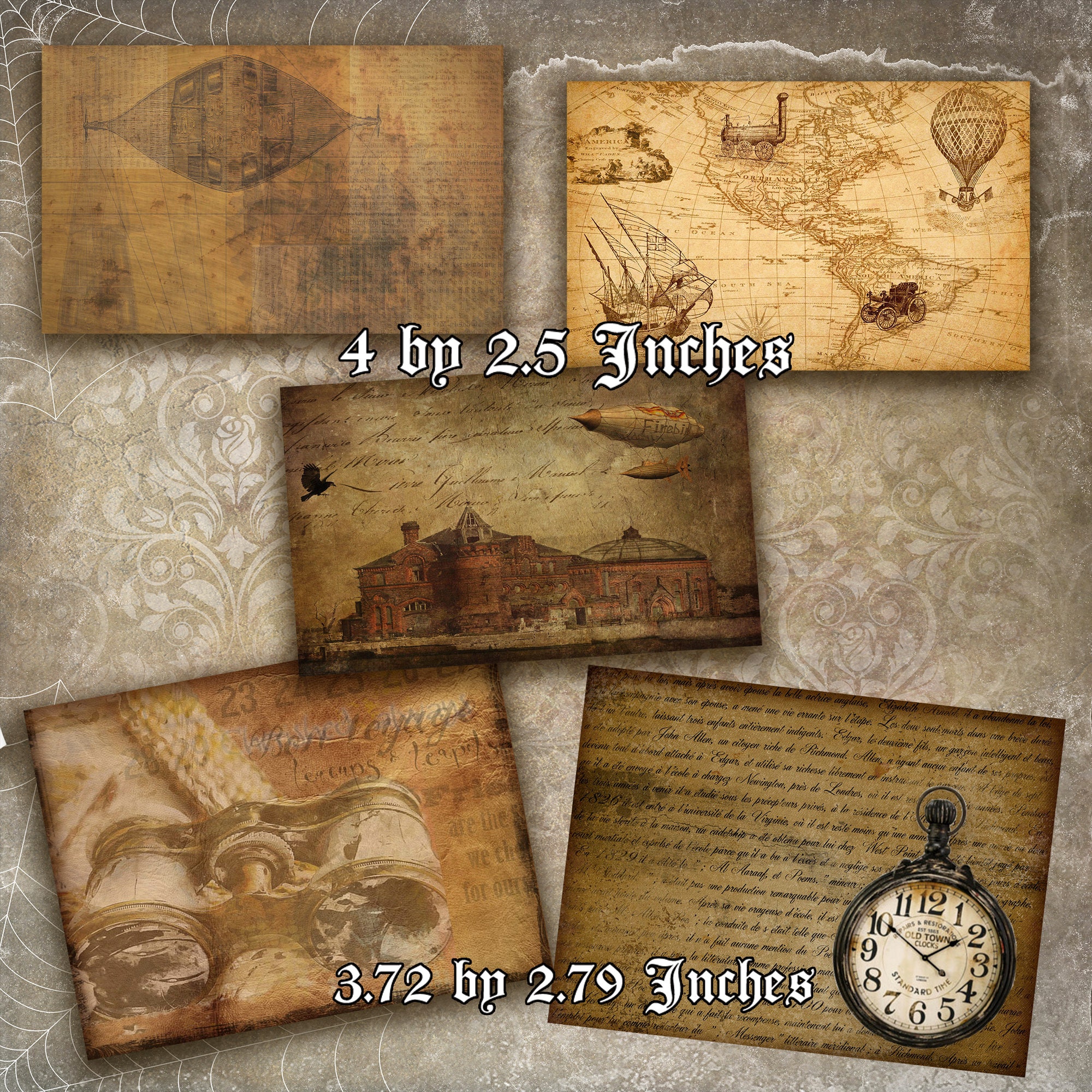 Steampunk Collage Kitseamless Patternsvintage | Etsy