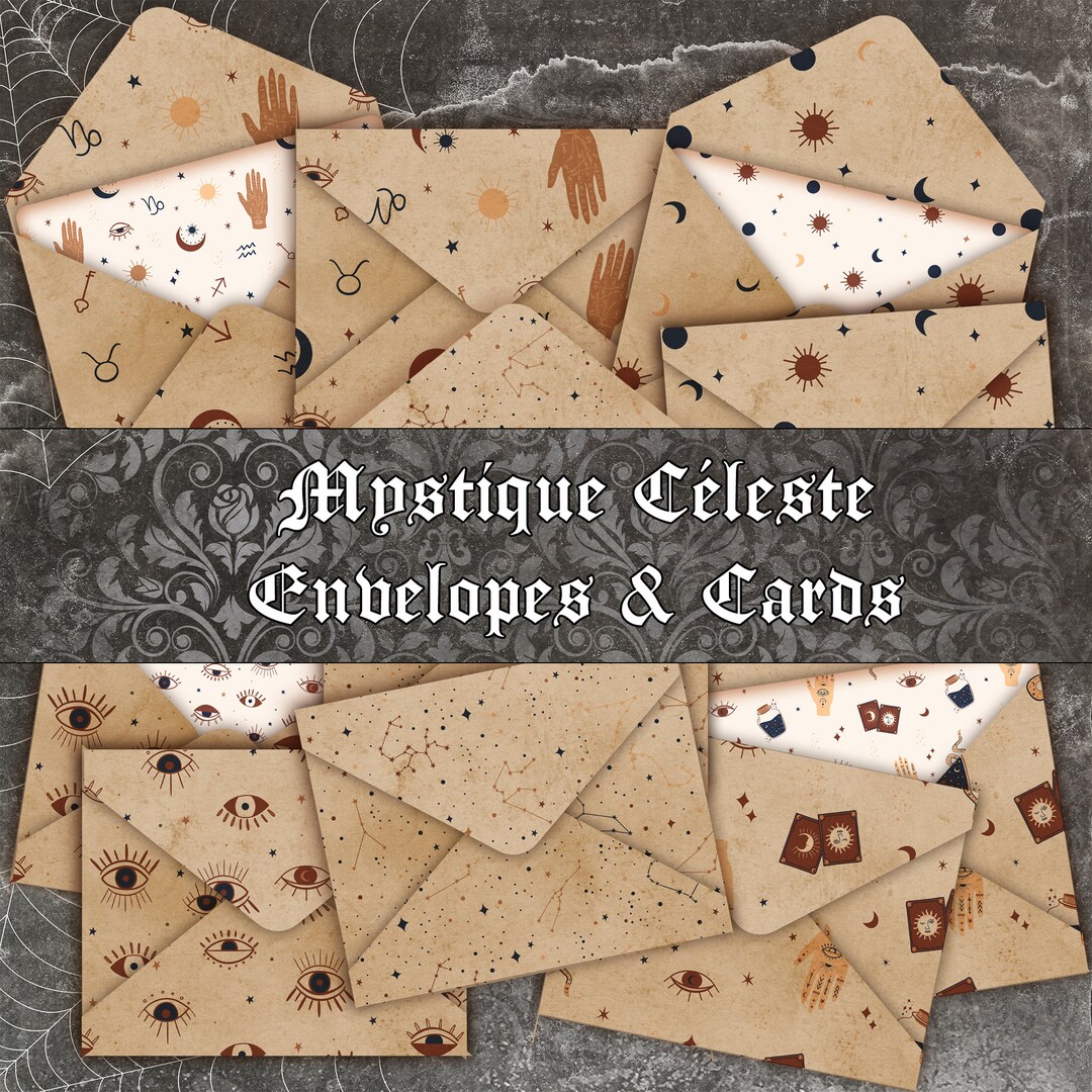 Celestial Mystical Envelopes and Card Inserts on Vintage Background and ...