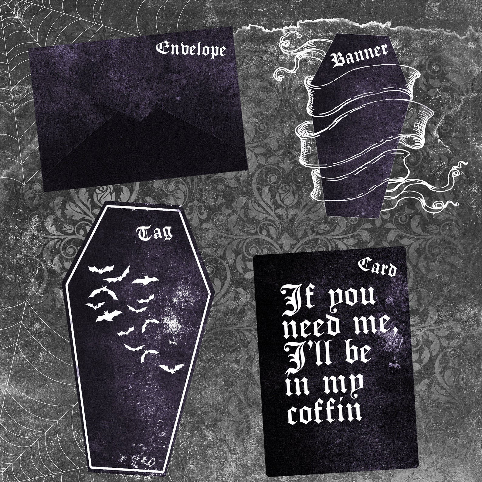 Gothic Cards and Envelope Sethalloween Cards Note Card and | Etsy