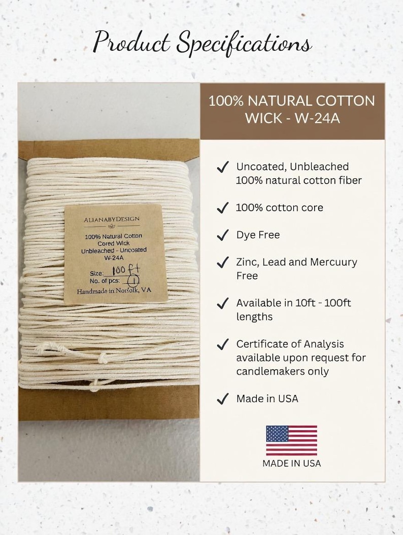 Uncoated, Unbleached Cotton Cored Candle Wicks: USA Made, Organic, for ...