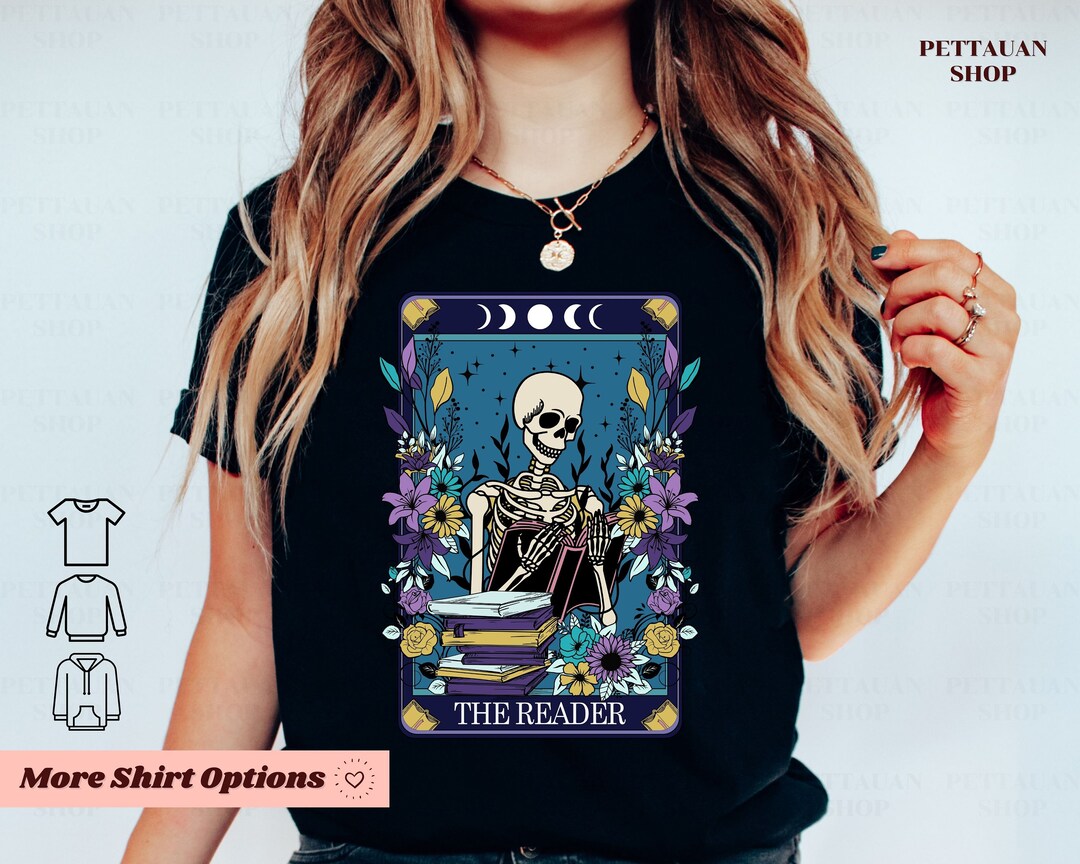 The Reader Shirt Tarot Cart Shirt Bookworm Tshirt Reading Skull Hoodies ...