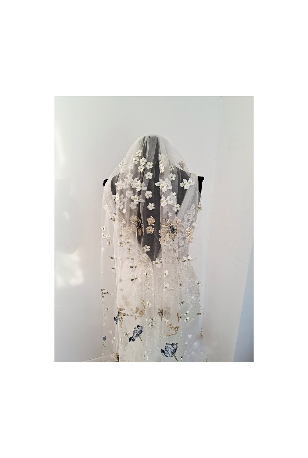 Embroidered Flower Veil, Something Blue Wedding, Blue Wedding Veil ...