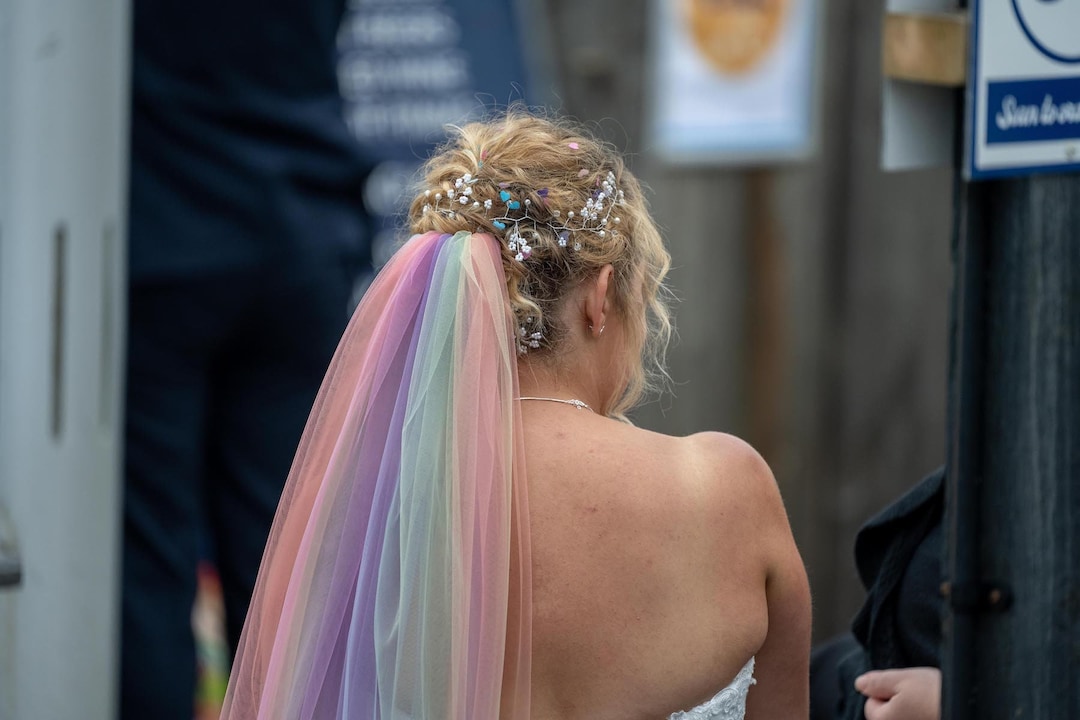 Rainbow Wedding Veil, Colourful Veil, Fingertip Length Veil, 2 Tier ...
