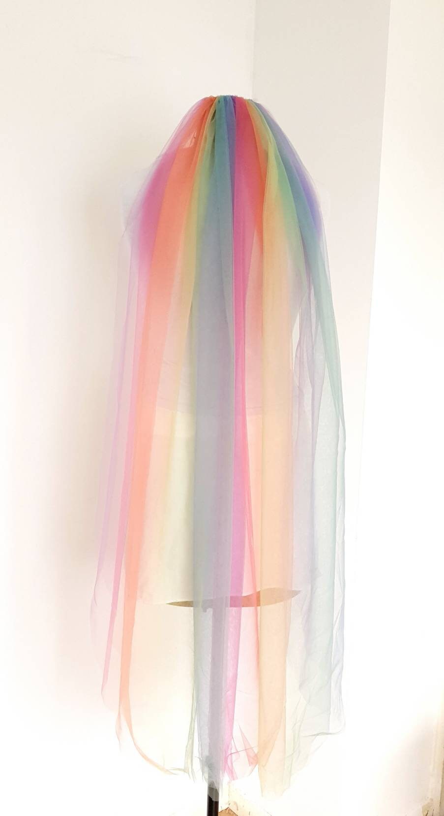 Rainbow Wedding Veil, Colourful Veil, Fingertip Length Veil, 2 Tier ...