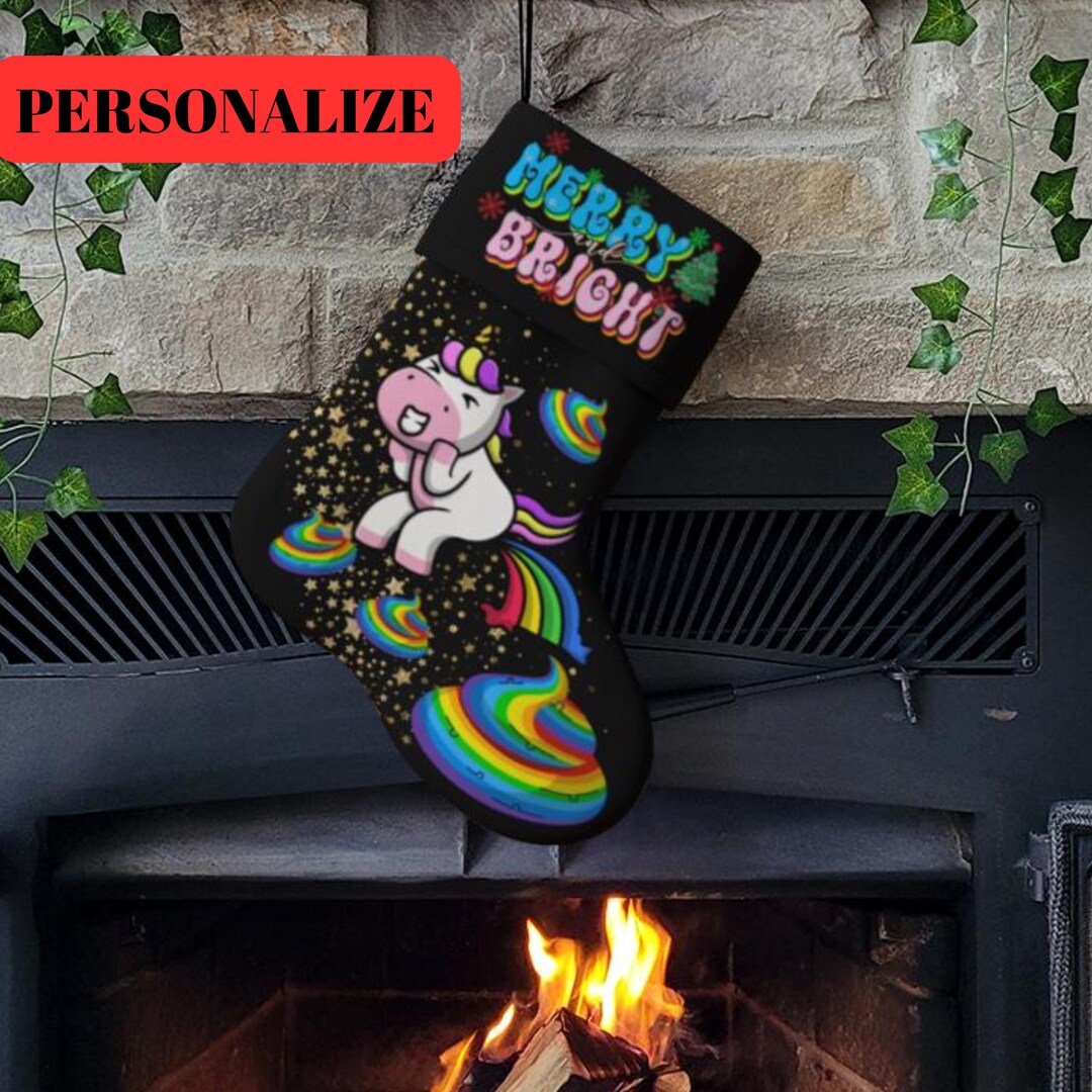 Custom Rainbow Unicorn Christmas Stocking, Pride Unicorn Poop, Fun ...