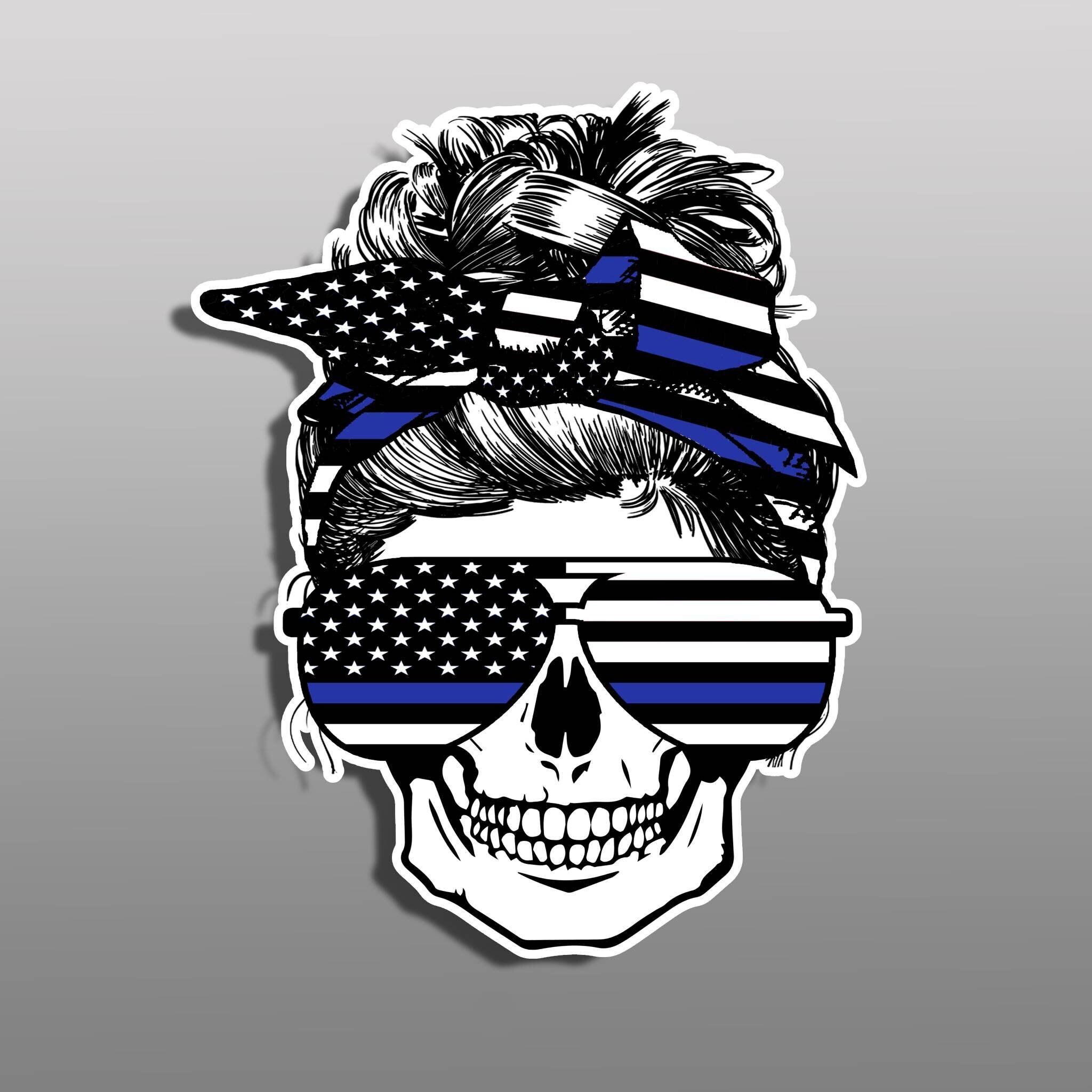 Thin Blue Line Skull Decal: Messy Bun Police Sticker - Etsy
