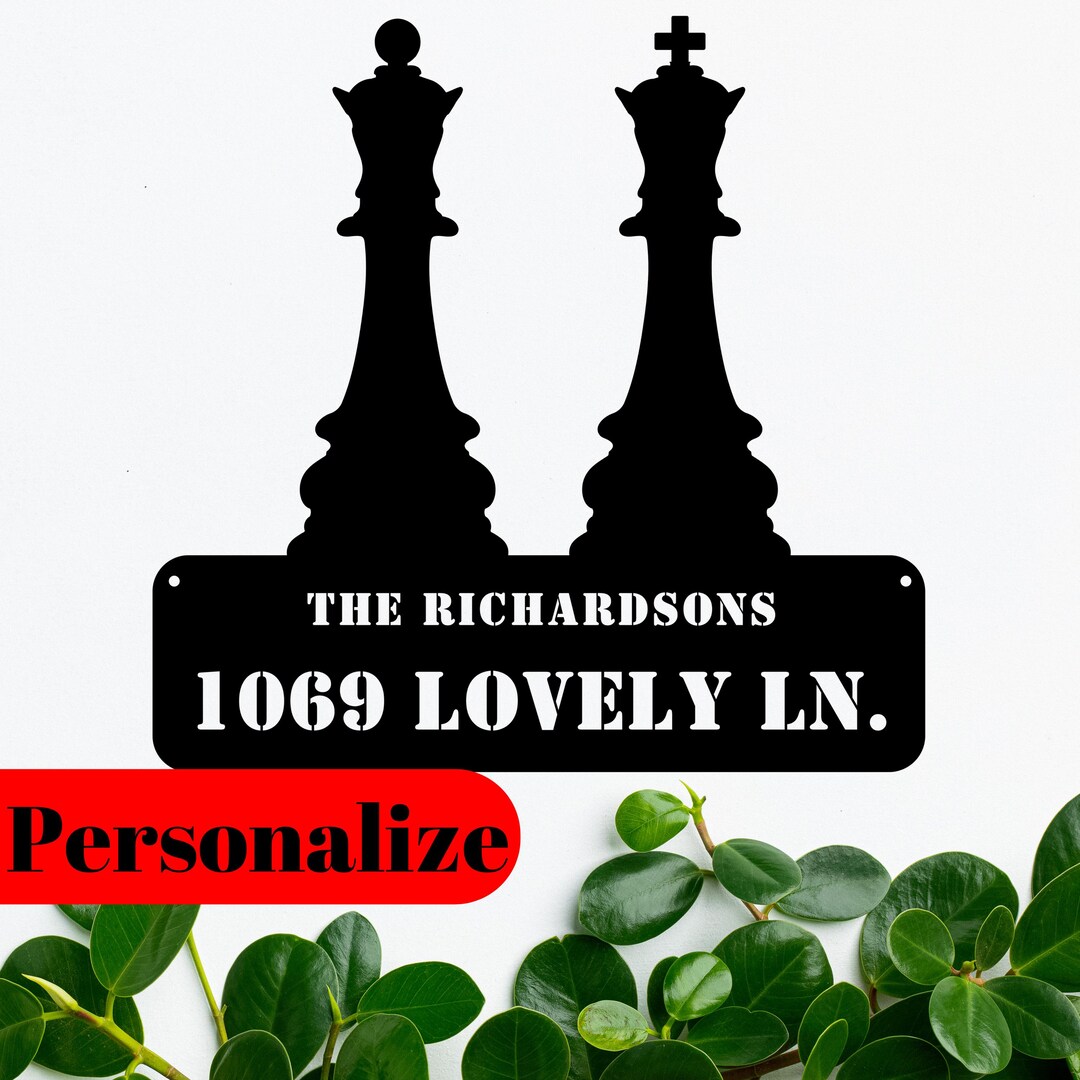 Chess Gifts Metal Wall Art, Personalized Chess Address | Custom Name ...