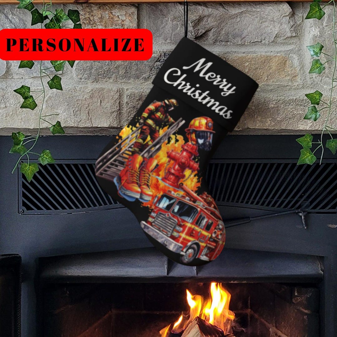 Fireman Christmas Stocking, Personalized Firefighters Gift Bag, Fireman ...