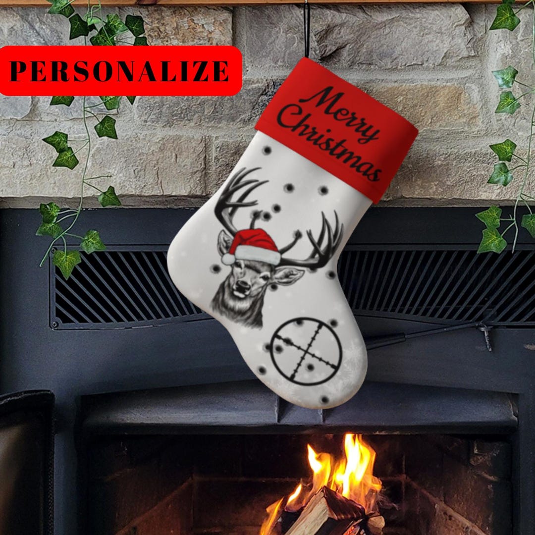 Hunting Christmas Stocking, Personalized Buck Xmas Sack, Deer Hunting ...