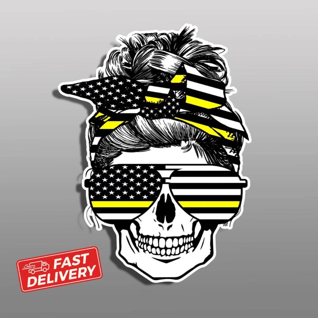 911 Dispatcher Skull Decal: Thin Gold Line, American Flag - First ...
