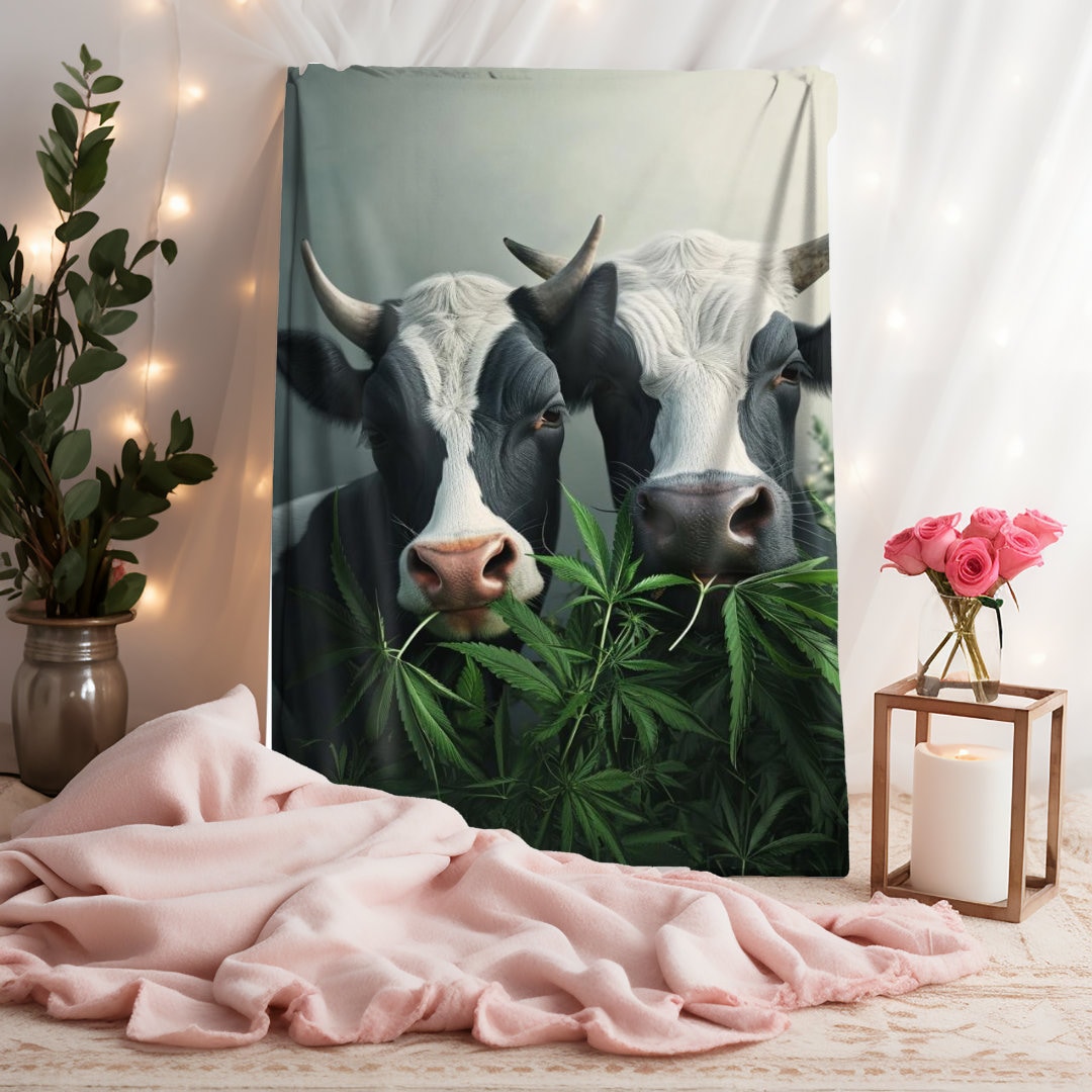 Cow Blanket, Weed Decor, 420 Dairy Throw, Marijuana Cattle Decor, Dairy ...