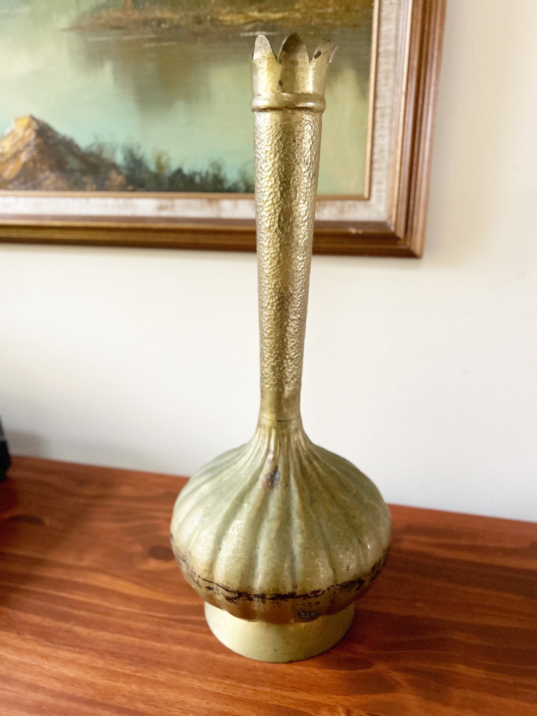 Vintage Large Brass Gold Vase - Etsy
