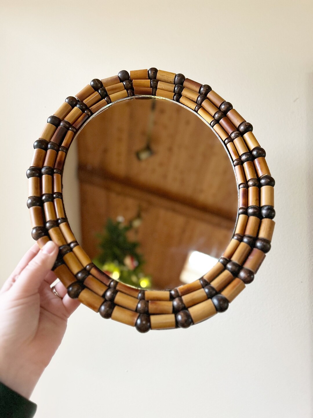 Vintage Wood Bead Wall Mirror Decor - Etsy