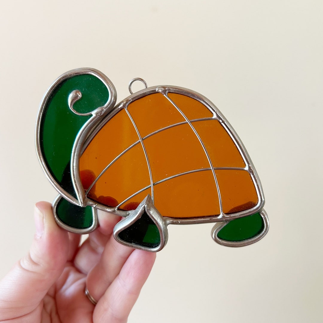Vintage Turtle Stained Glass Sun Catcher Window Decor Etsy