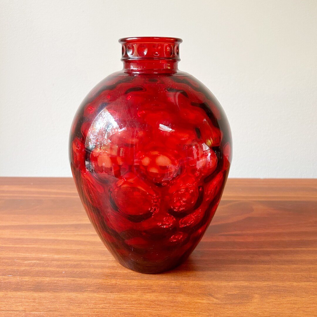 Vintage Wheaton Glass Honeycomb Red Vase - Etsy